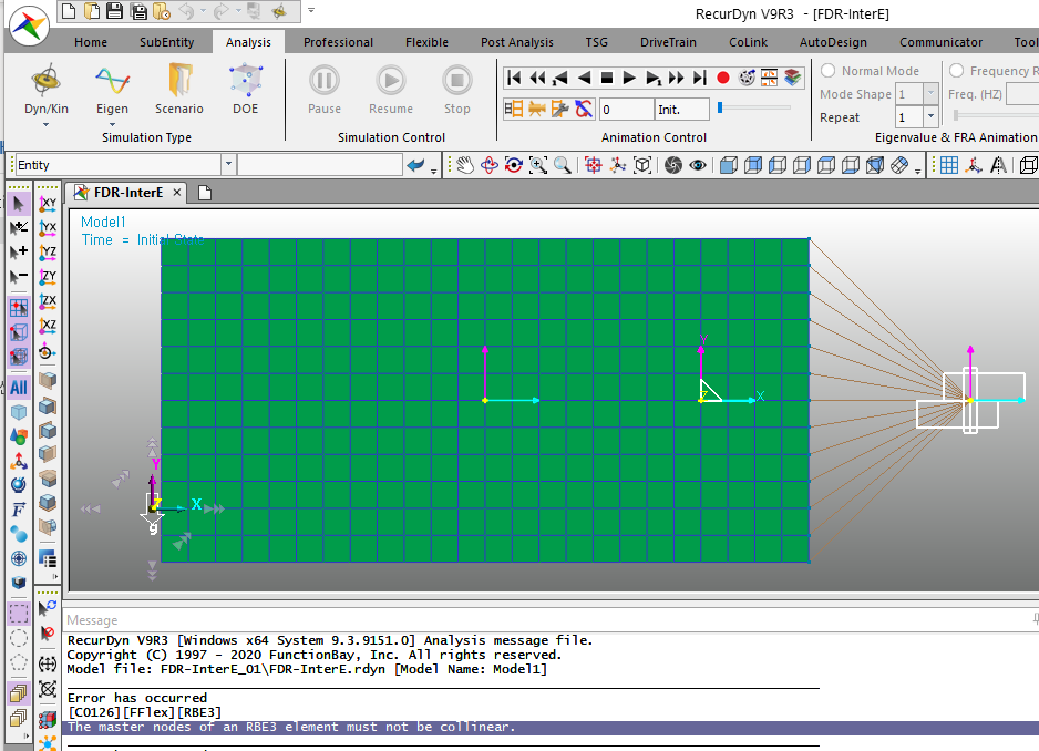 使用FDR时，出现The master nodes of an RBE3 element must be collinear的错误报警。